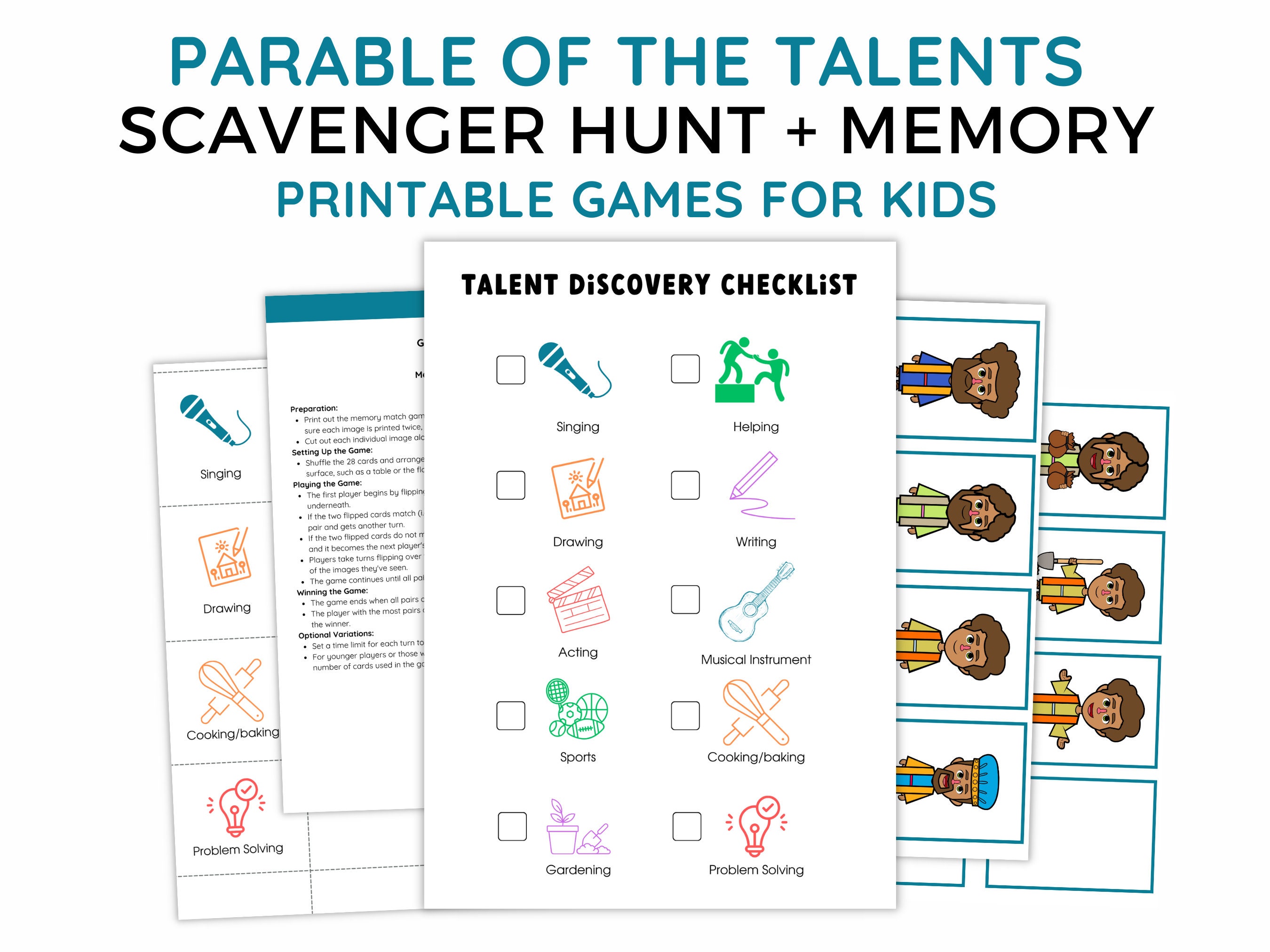 Parable of the Talents Memory Match Game for Kid Church Printable ...