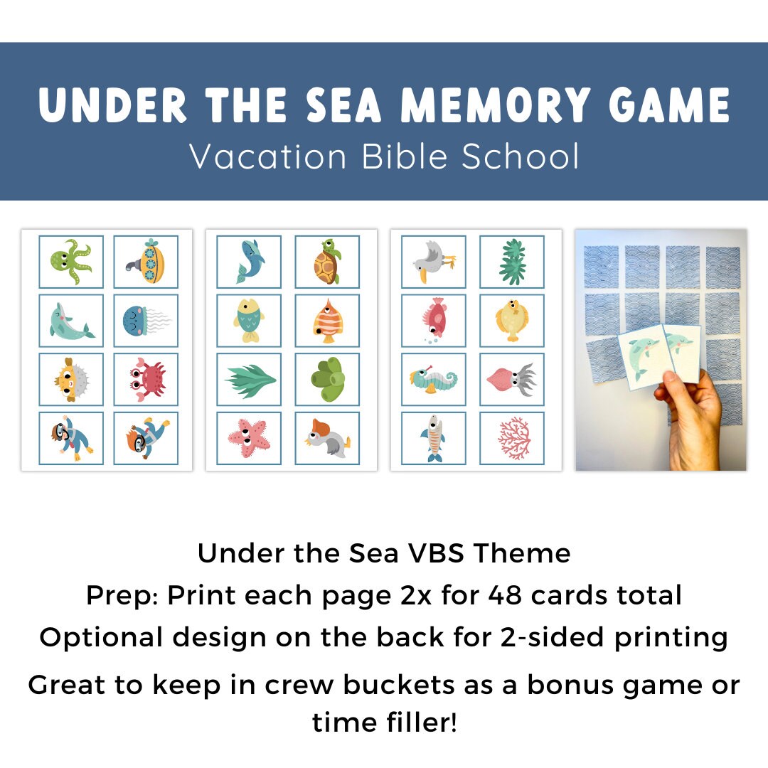 Vacation Bible School Memory Match Game for Kid Under the Sea VBS ...