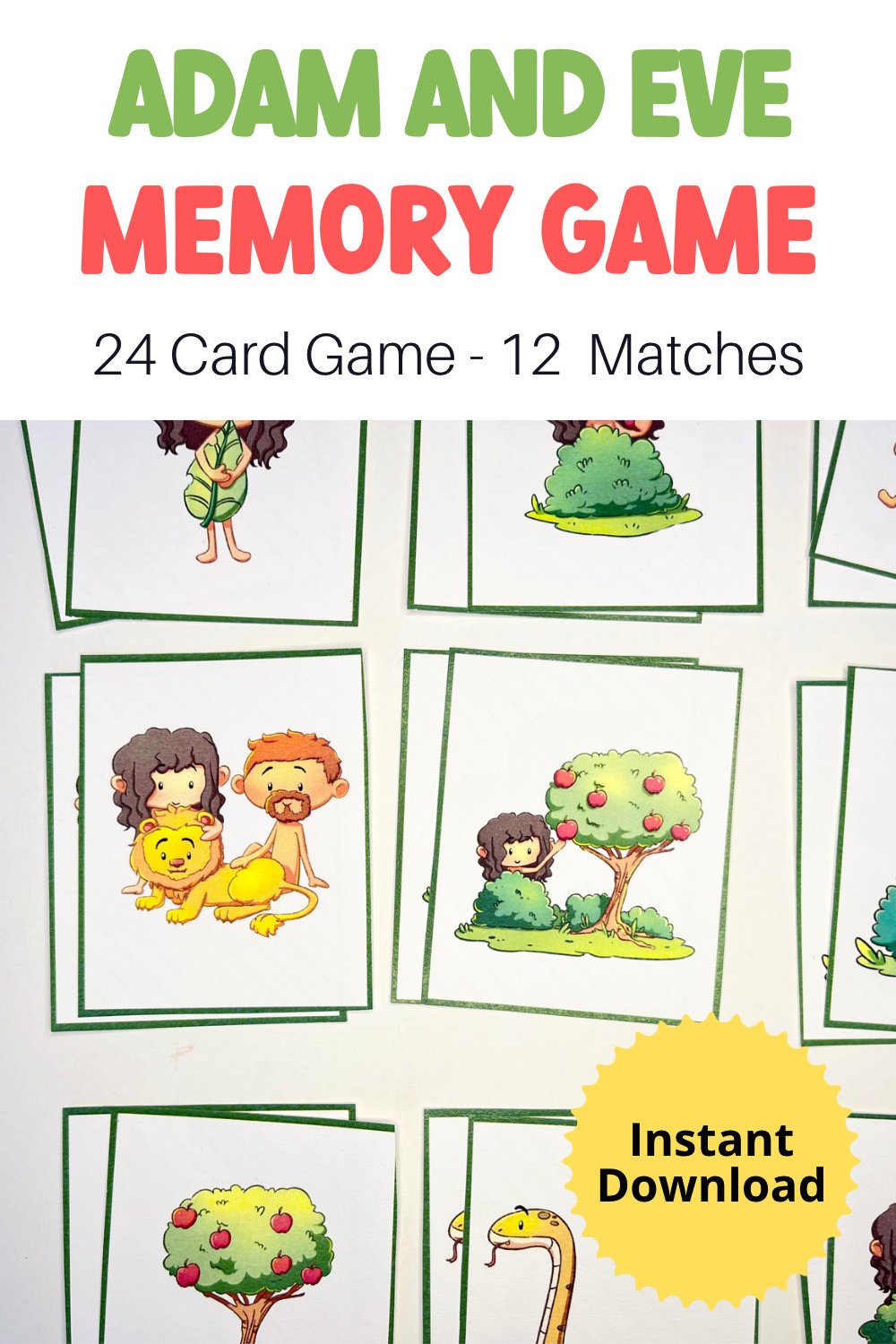 Memory Game Adam and Eve Activity DIY Memory Game for Kid Printable ...