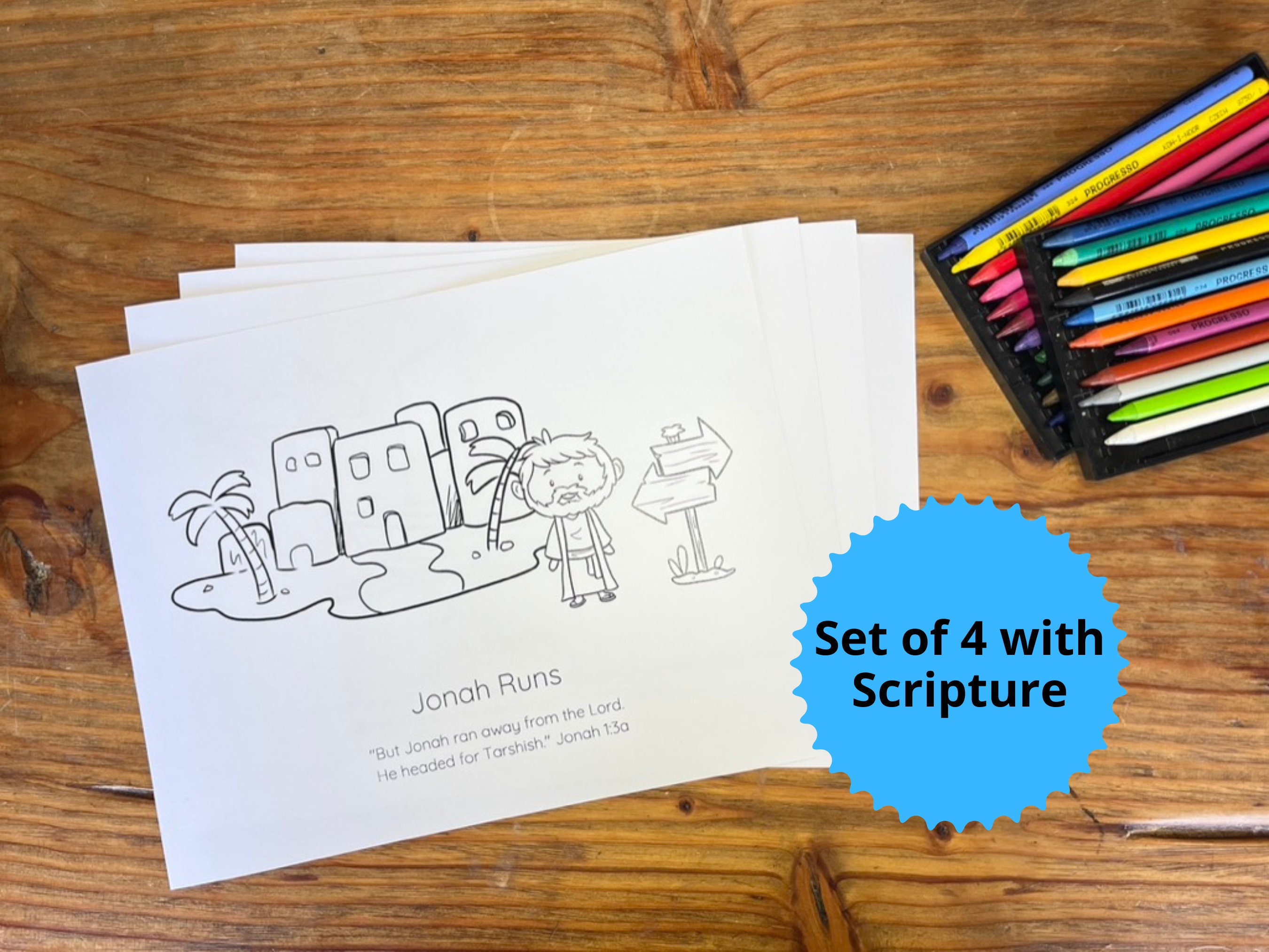 Jonah and the Whale Coloring Page Set of Four Jonah and the Big Fish ...