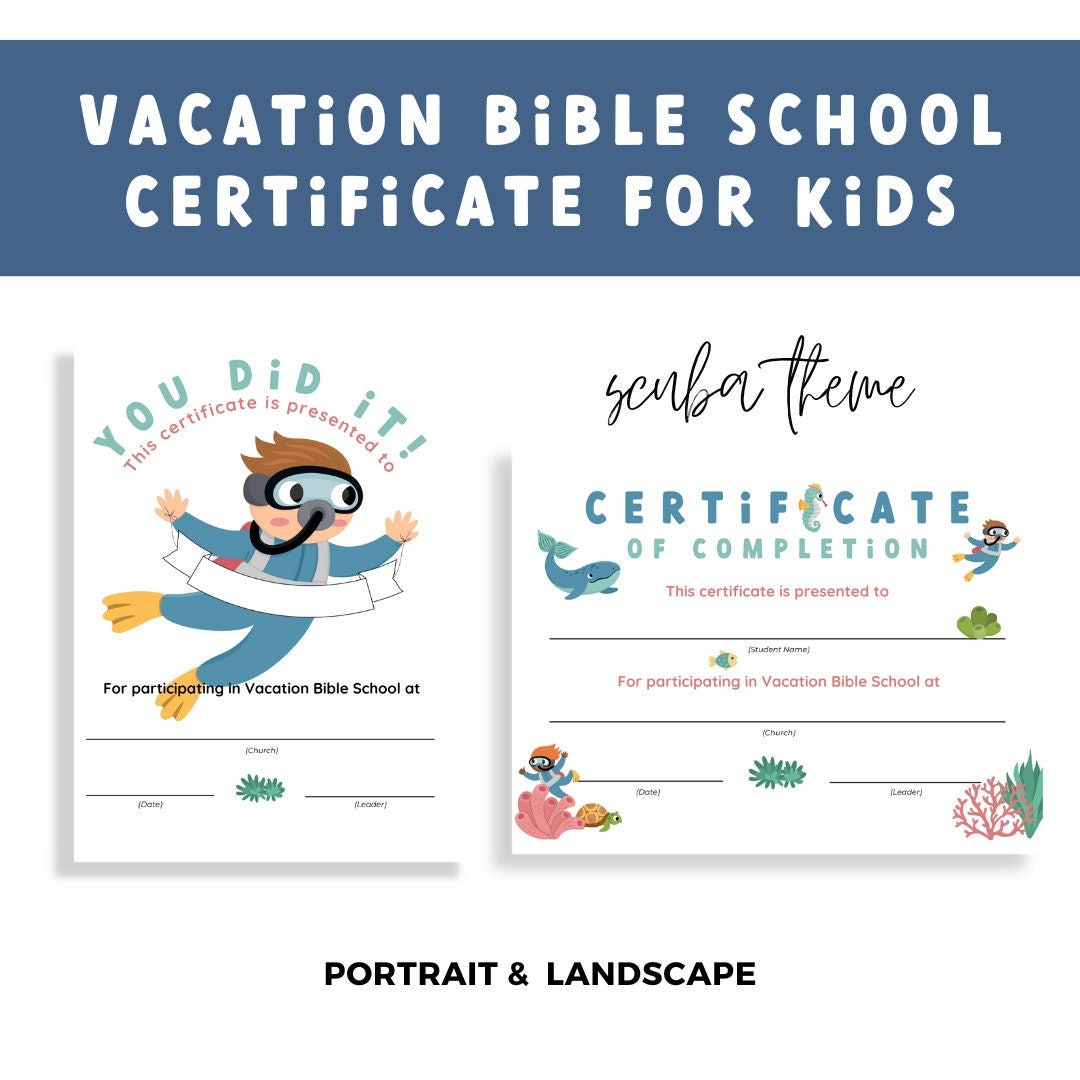 Ocean Theme Vacation Bible School Certificate for Kid VBS Achievement ...