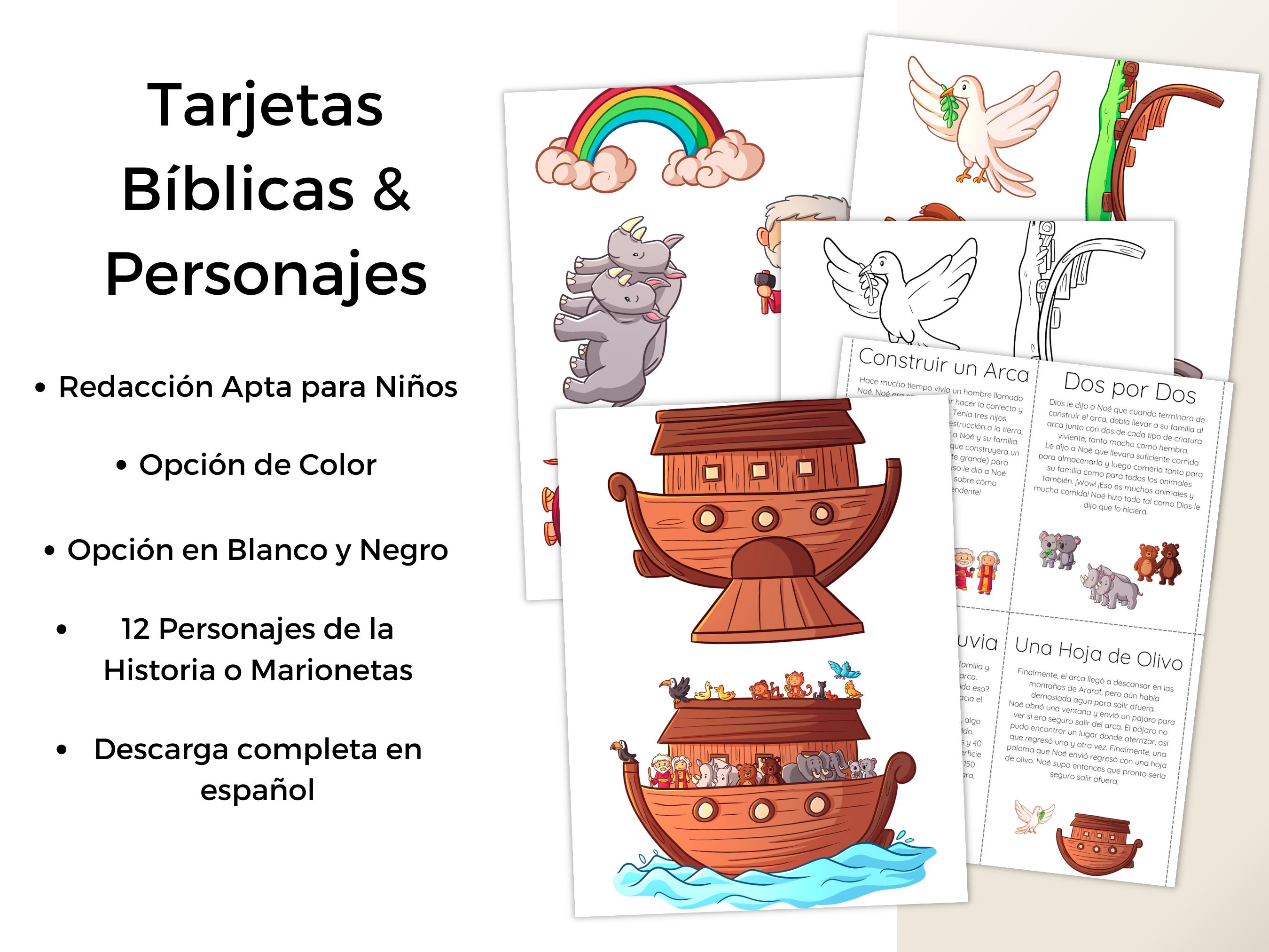 Noahs Ark Story Cards in Spanish Christian Kid Bible Story Activity ...