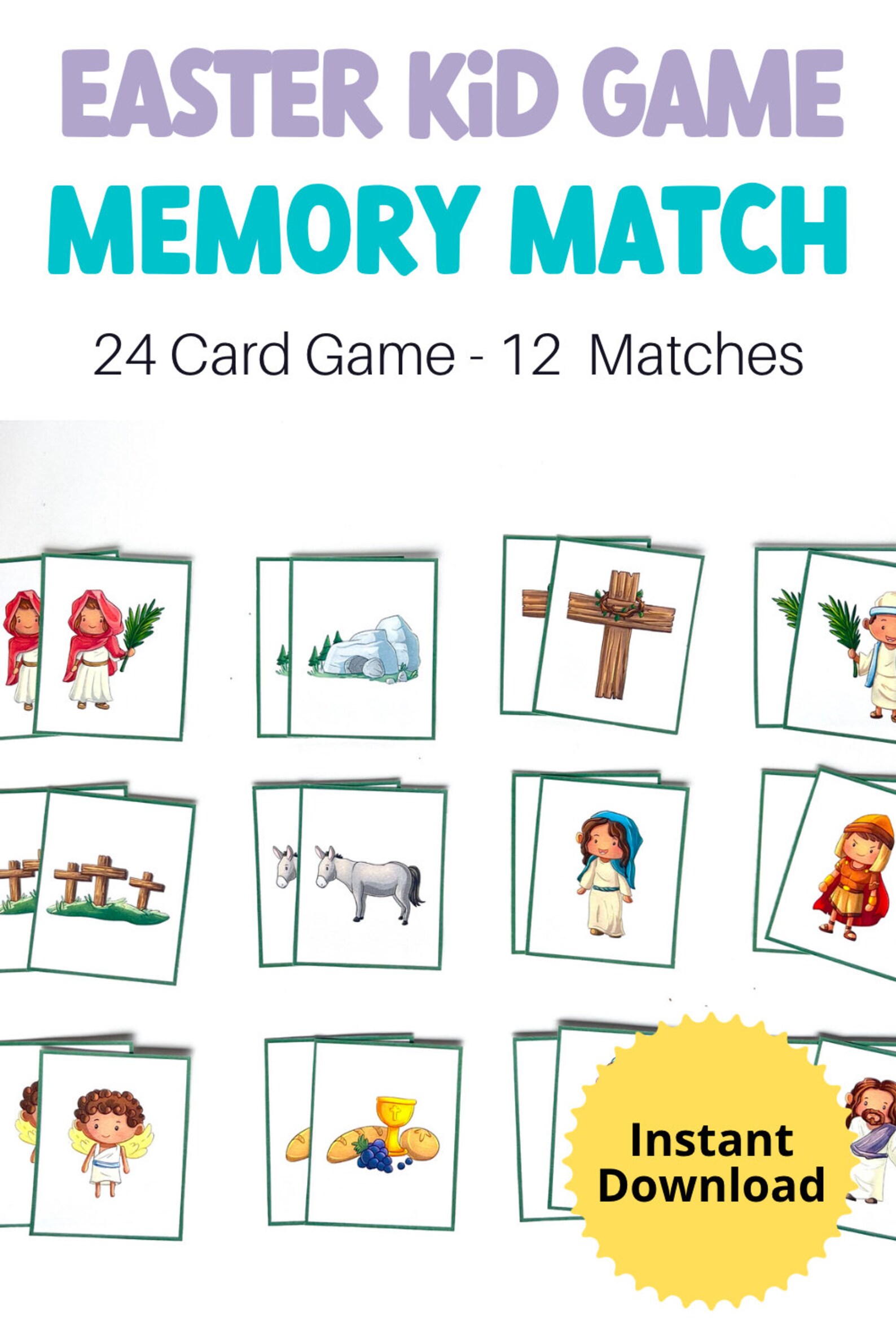 Easter Memory Game for Kid Printable Bible Story Lesson Sunday School ...