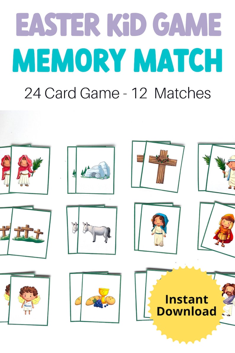Easter Memory Game for Kid Printable Bible Story Lesson Sunday School ...