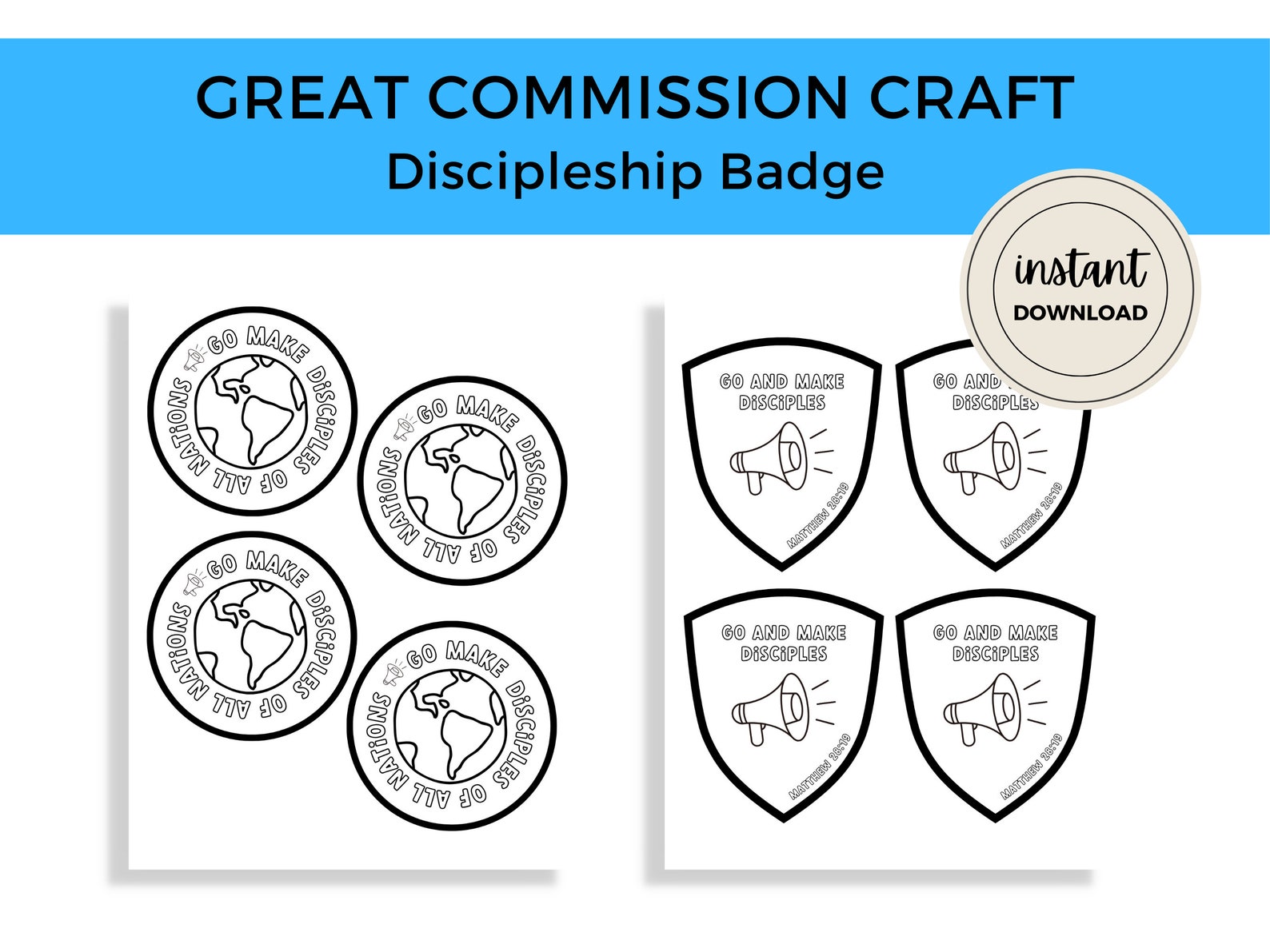 Discipleship Badge Craft for Great Commission Bible Story Children ...