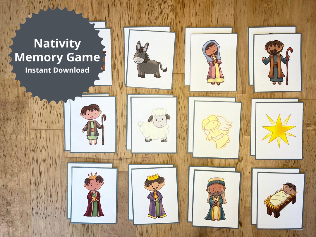 Nativity Memory Match Game for Kid Sunday School Christmas Nativity ...