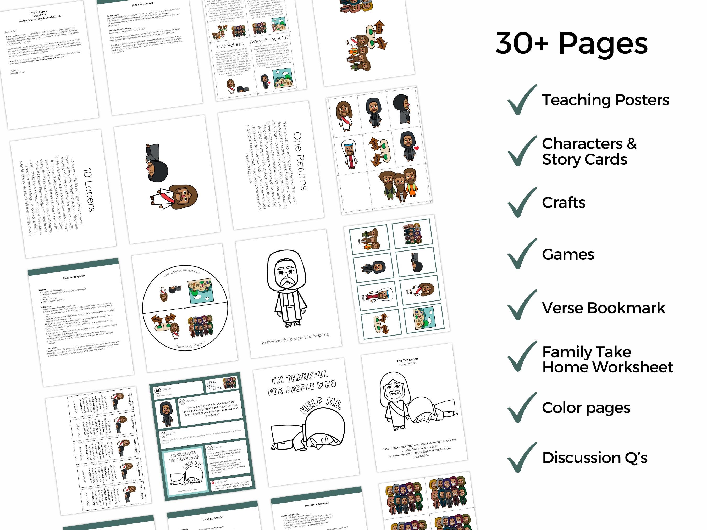 Thankfulness Bible Lesson for Kids Printable Ten Lepers Bible Story ...