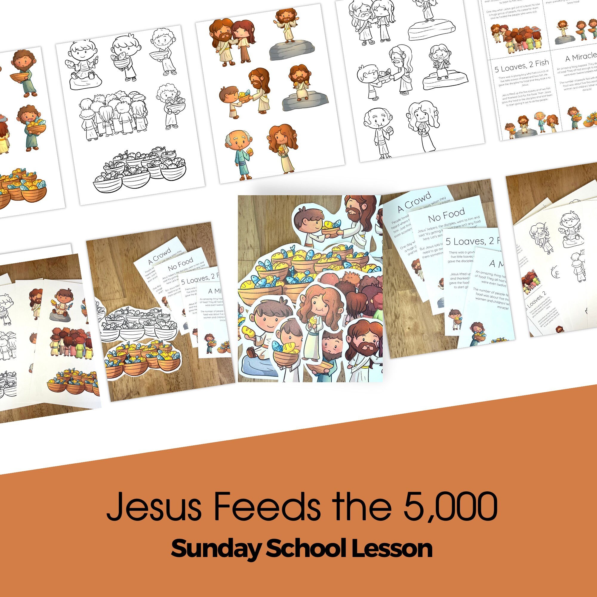 Jesus Feeds the 5000 Craft Printable Bible Story for Kid Sunday School ...