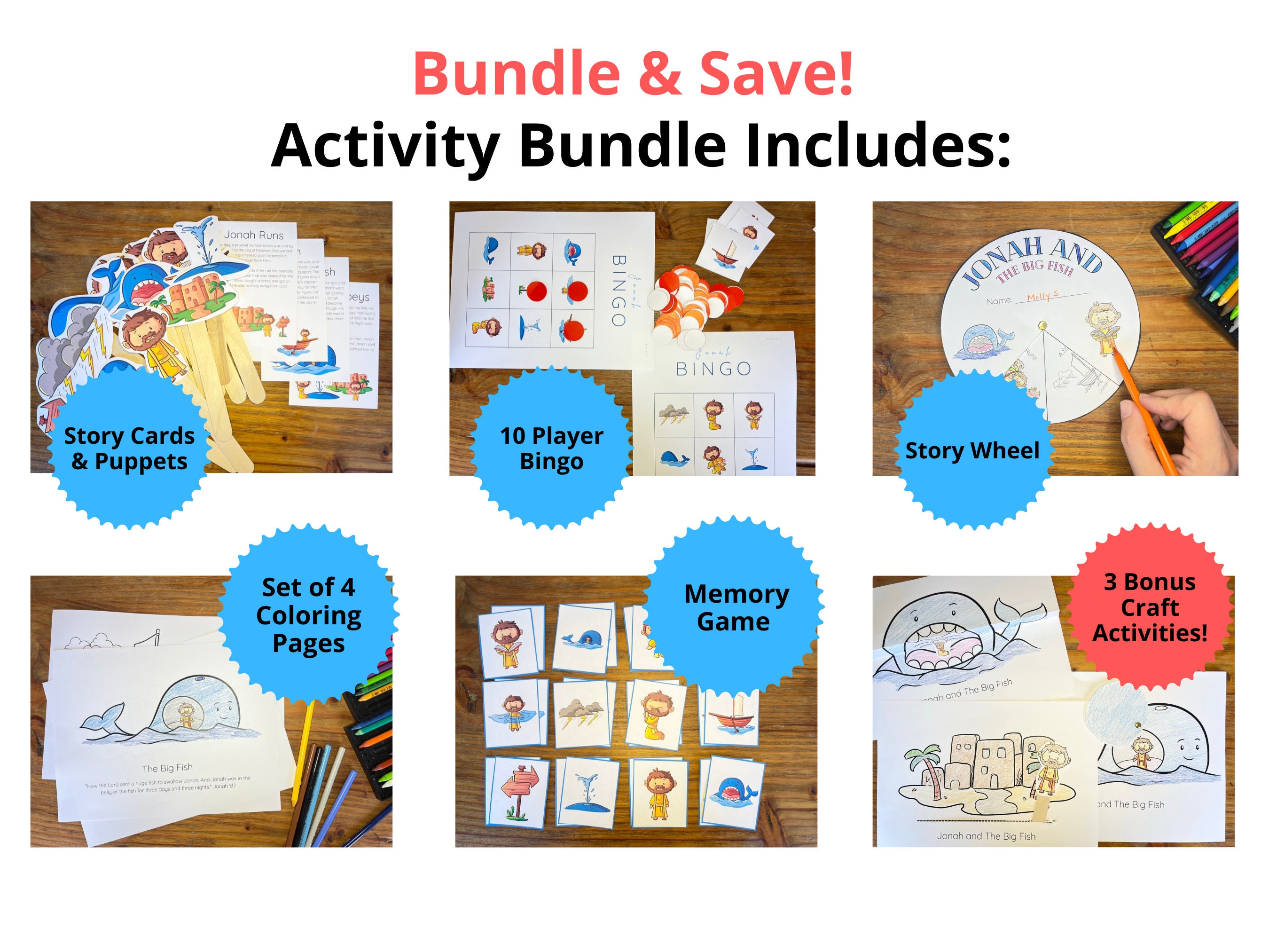 Jonah and the Whale Game Sunday School Bible Story Bingo Printable ...