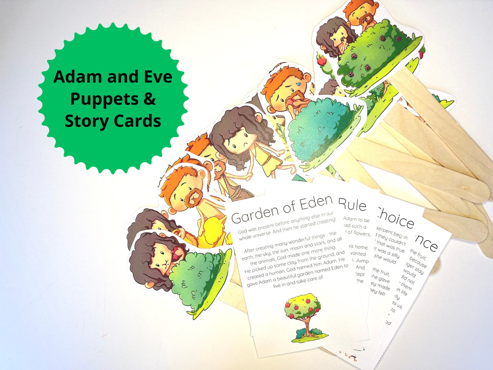 Adam and Eve Bible Story Card and Puppet Garden of Eden Kid Craft the ...
