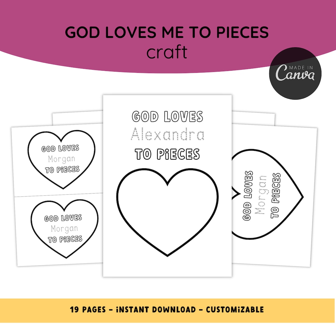 Custom God Loves Me Craft Jesus Loves Me to Pieces Craft for Kid Christian Heart Activity Page ...