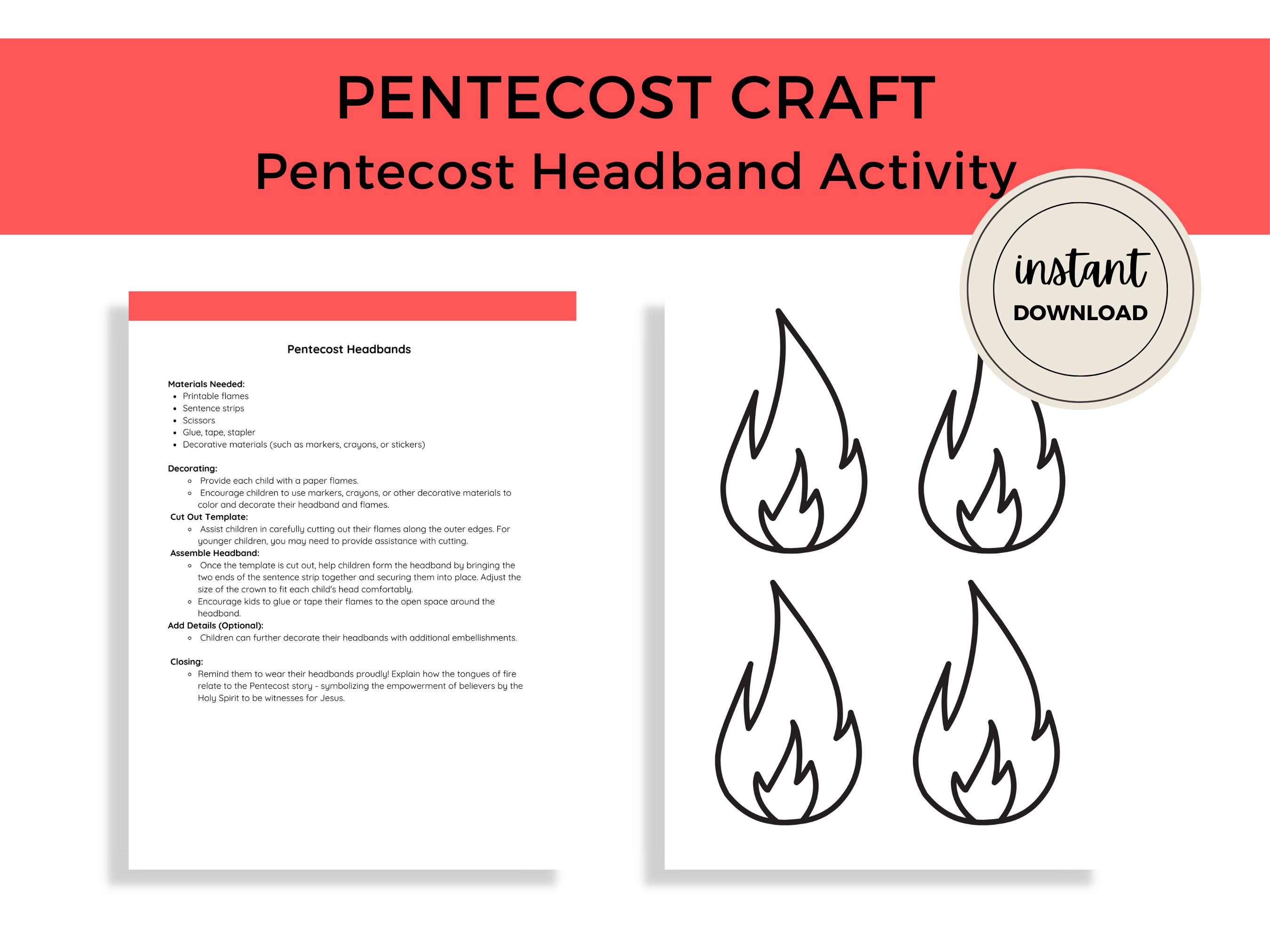 DIY Pentecost Headband Craft Activity Christian Kid Acts 2 Sunday ...