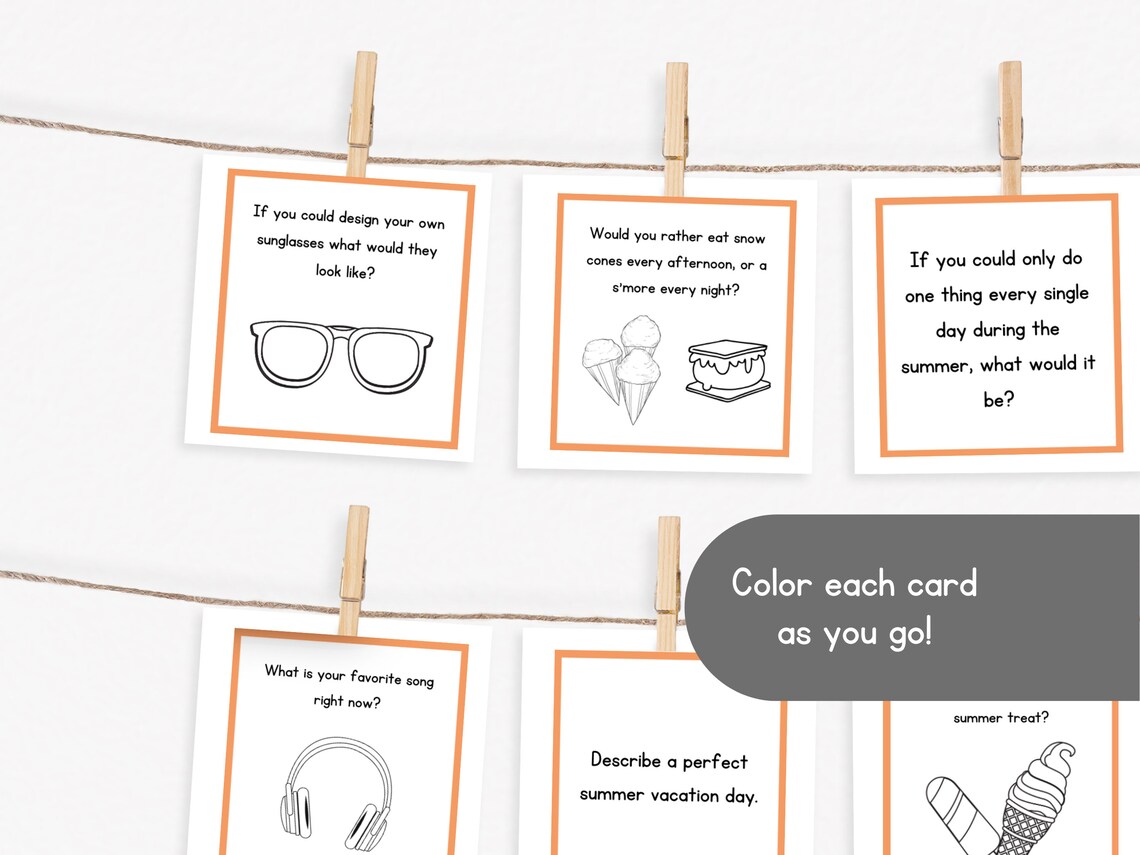 Conversation Card Family Set of 30 Summer Kid Printable Conversation ...