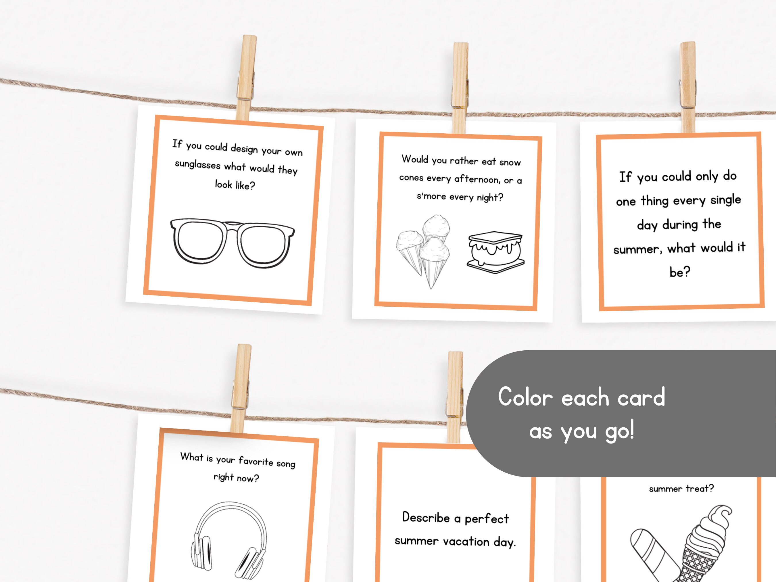 Conversation Card Family Set of 30 Summer Kid Printable Conversation ...