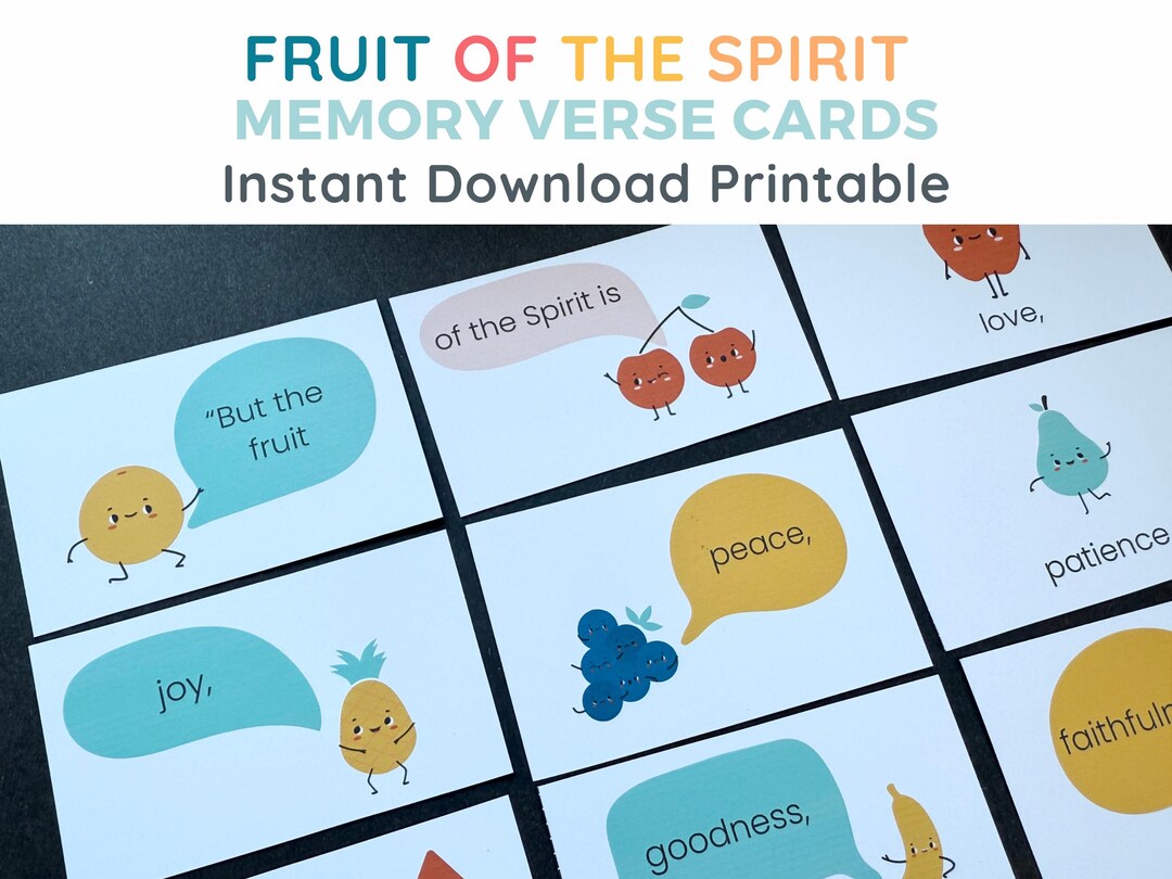 Fruit Spirit Memory Verse Cards for Sunday School Teaching Biblical ...