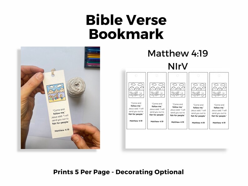 Fishers of Men Bible Verse Bookmark Printable DIY Sunday School Craft for Christian Kid Disciple ...