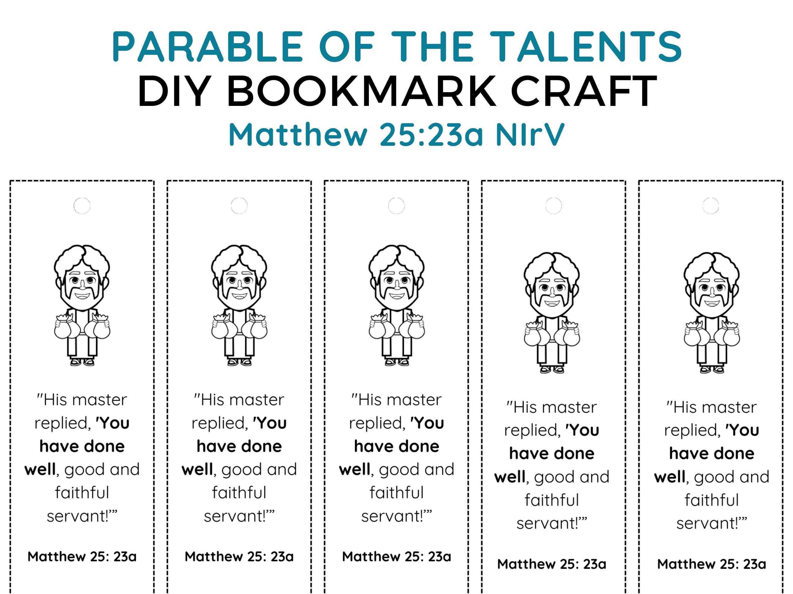 Parable of the Talents Bible Verse Bookmark DIY Printable Bible Memory ...