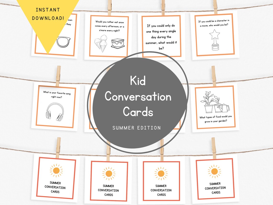 Conversation Card Family Set of 30 Summer Kid Printable - Etsy
