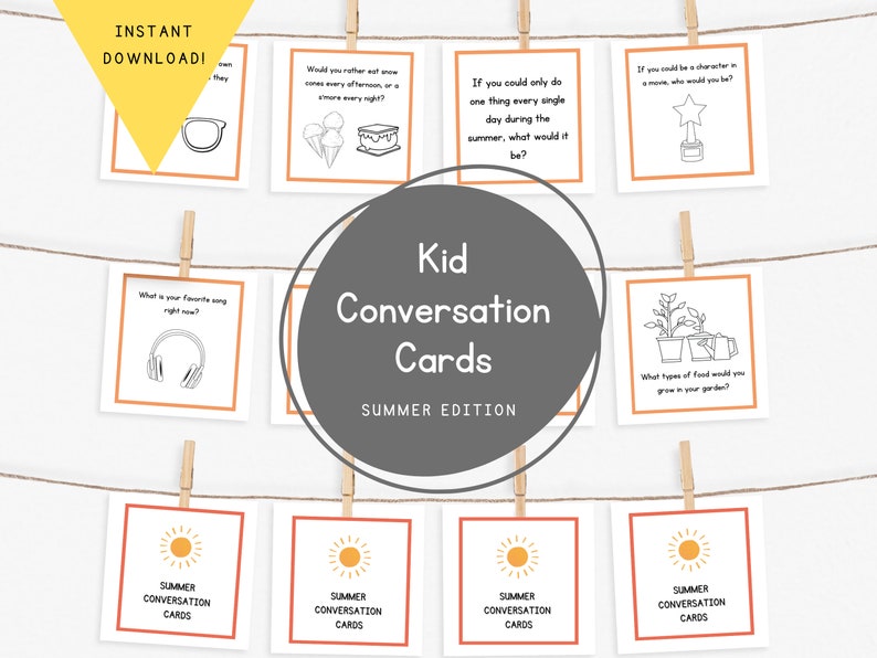 Conversation Card Family Set of 30 Summer Kid Printable Conversation ...