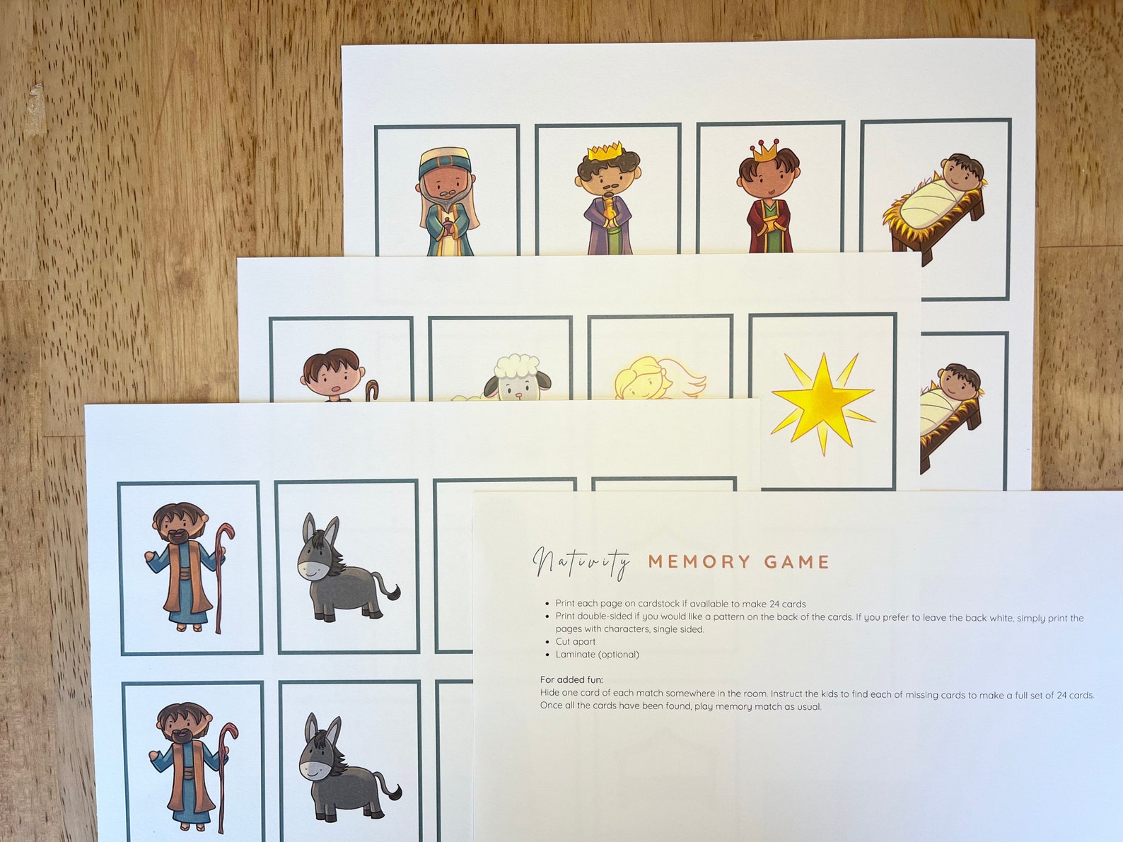 Nativity Memory Match Game for Kid Sunday School Christmas Nativity ...