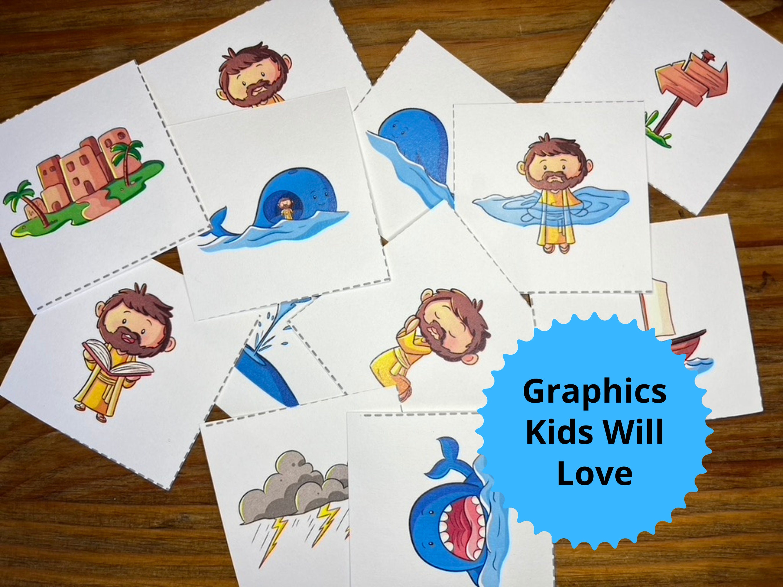 Jonah and the Whale Game Sunday School Bible Story Bingo Printable ...