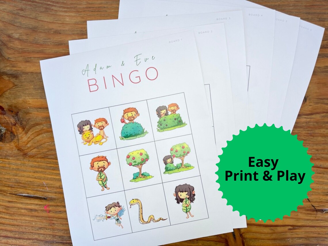 Bingo Game Printable Adam and Eve Bible Story Bingo Adam and - Etsy