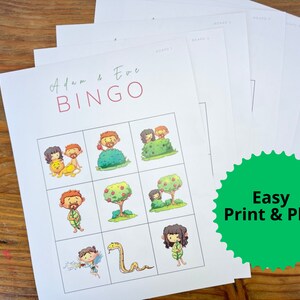 Bingo Game Printable Adam and Eve Bible Story Bingo Adam and Eve Garden ...