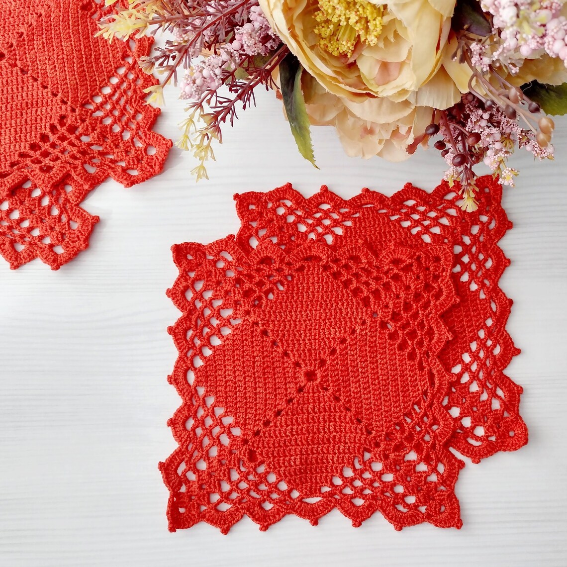 Crochet Napkin Set of 4 / Square Table Napkins /hand Knitted - Etsy