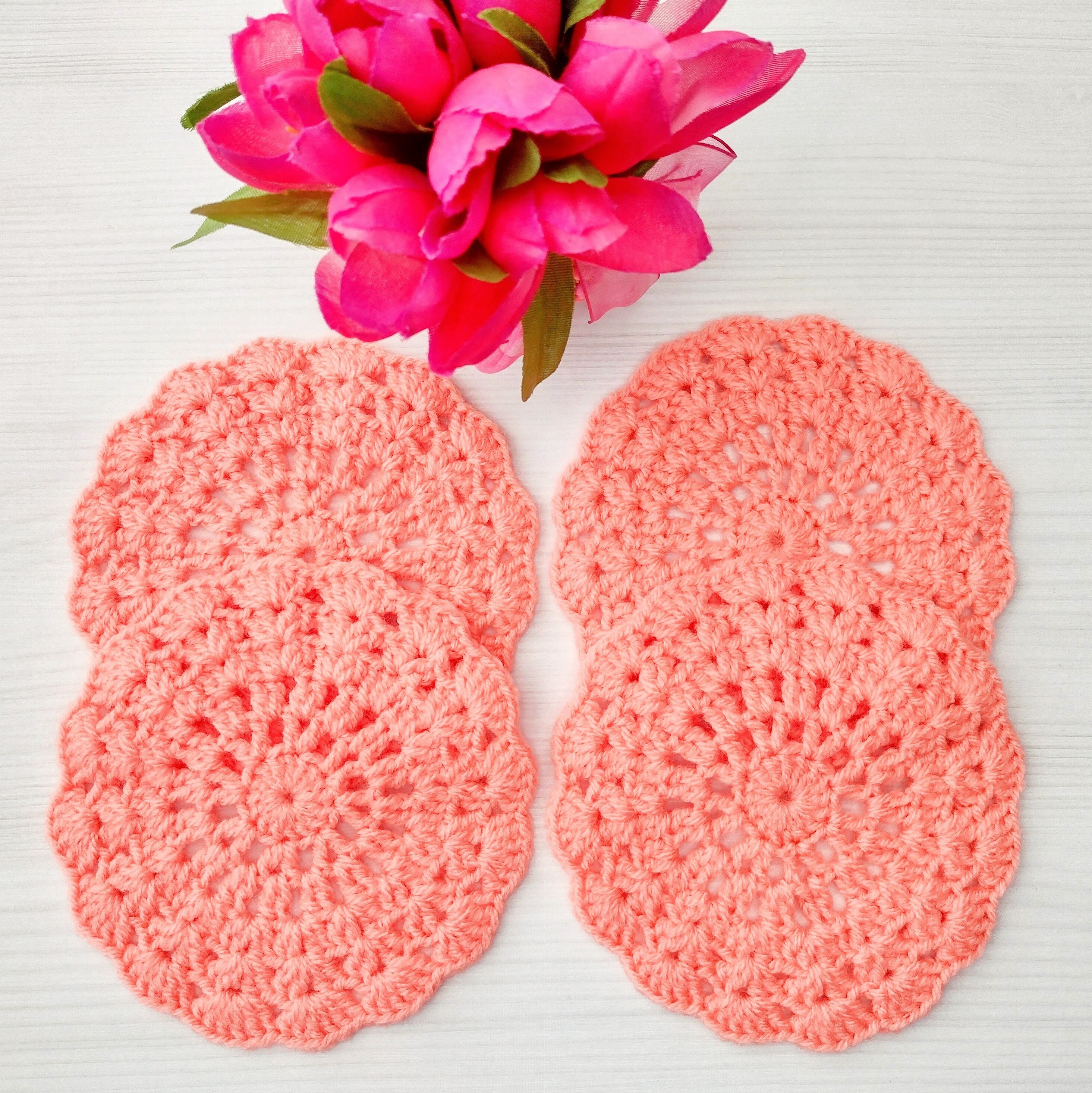 Crochet Round Coasters Set 6 Items Knitted Cup Coasters Peach-colored ...