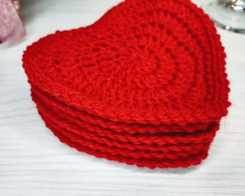 Set of 6 Red Heart Shaped Coasters / Crochet Mug Coasters / Heart ...