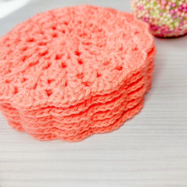 Crochet Round Coasters Set 6 Items Knitted Cup Coasters Peach-colored ...