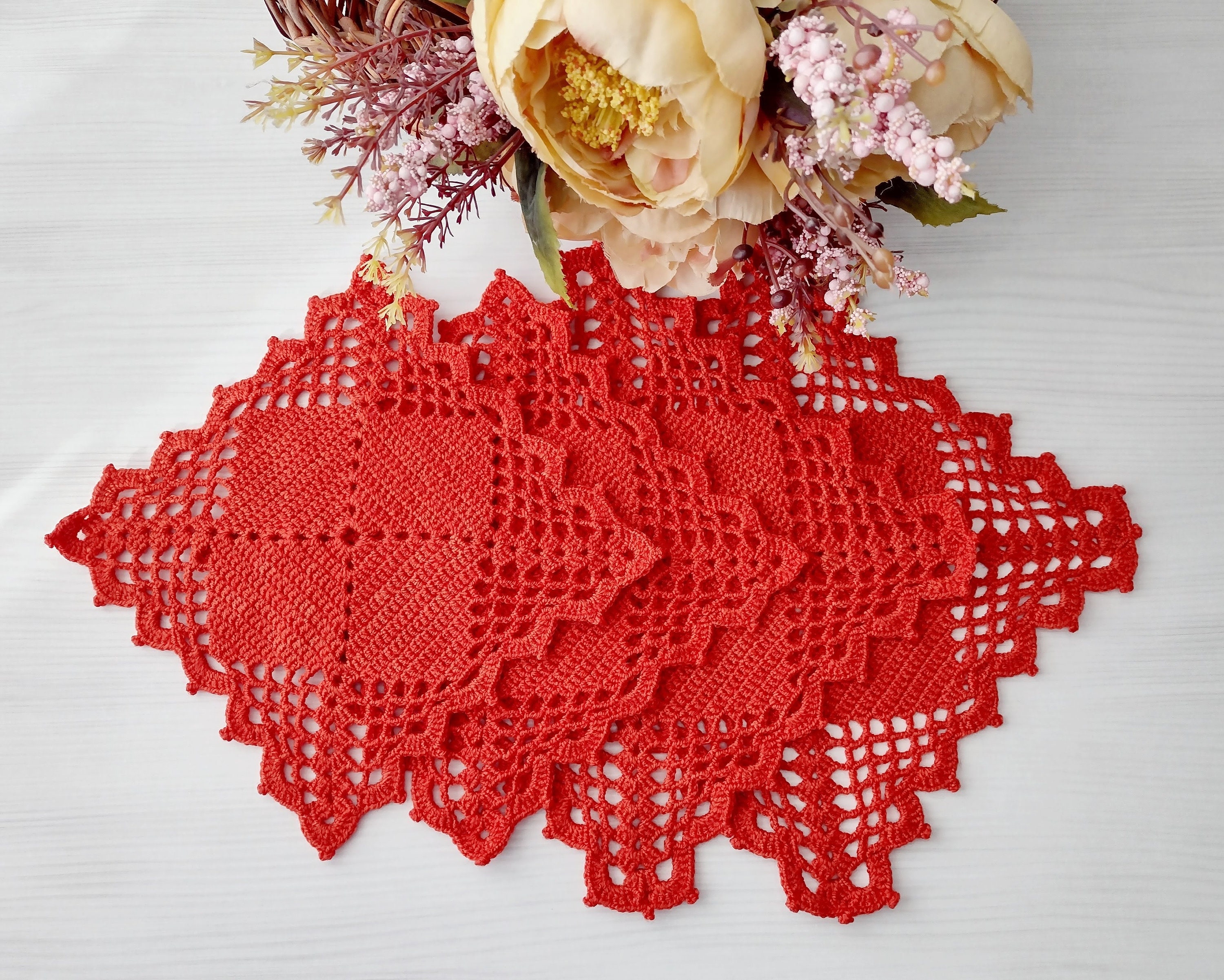 Crochet Napkin Set of 4 / Square Table Napkins /hand Knitted Napkins ...