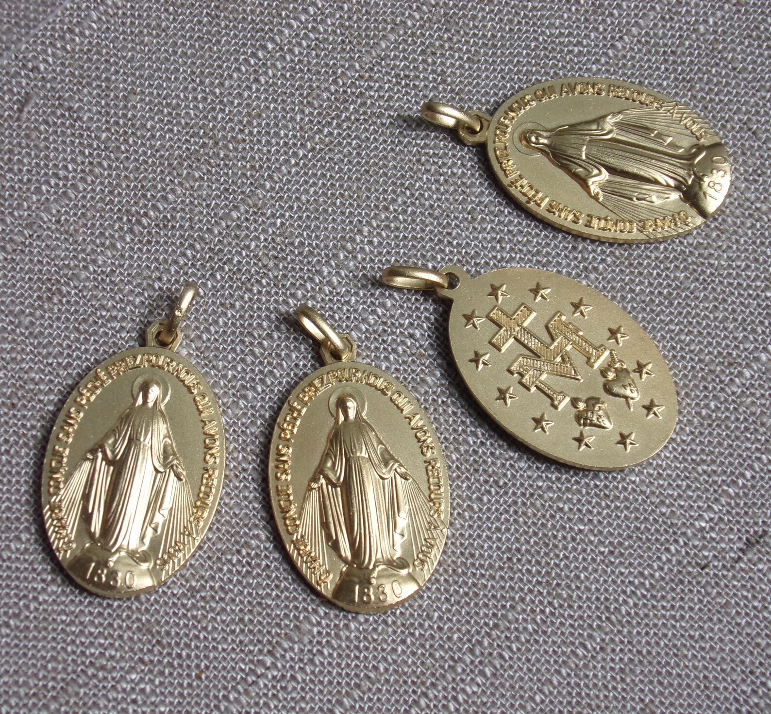 4 New Large Miraculous Medals. Gold Covered Brass. Made in France ...