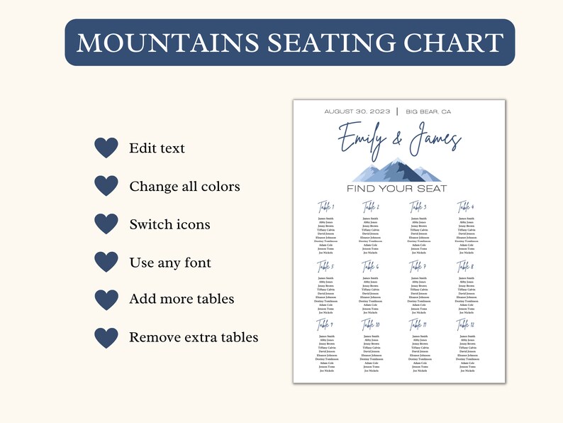 Seating Chart Poster Template Wedding Sign Wedding Template Destination ...
