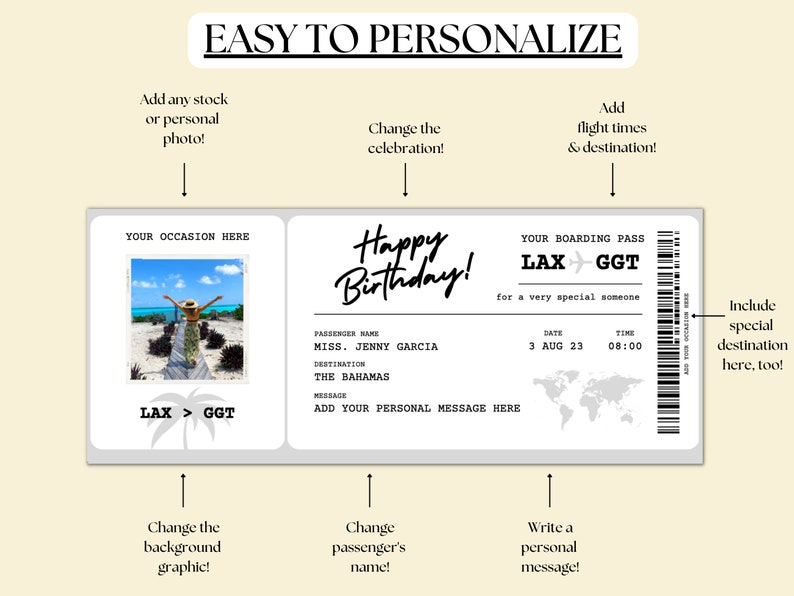Editable Boarding Pass Fake Boarding Ticket Plane Ticket Surprise ...