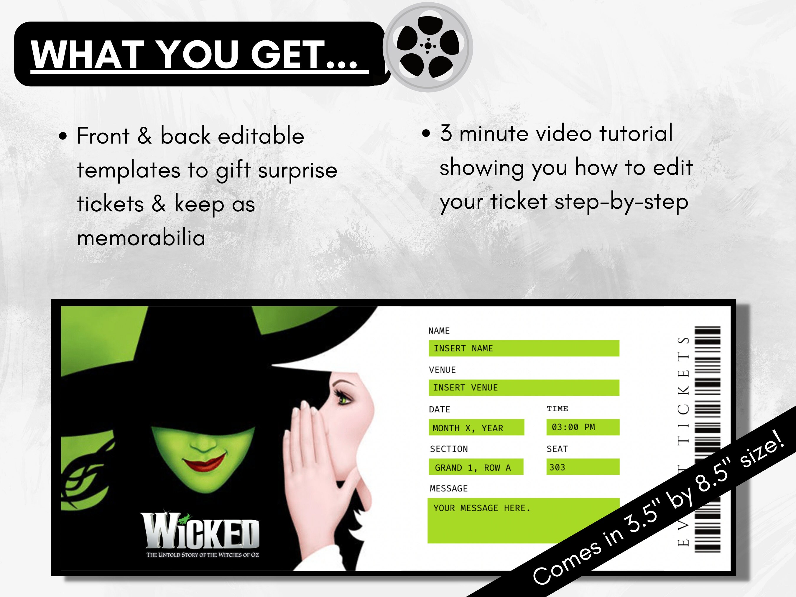 Wicked Ticket Template | Wicked the Musical | Concert Ticket Template ...