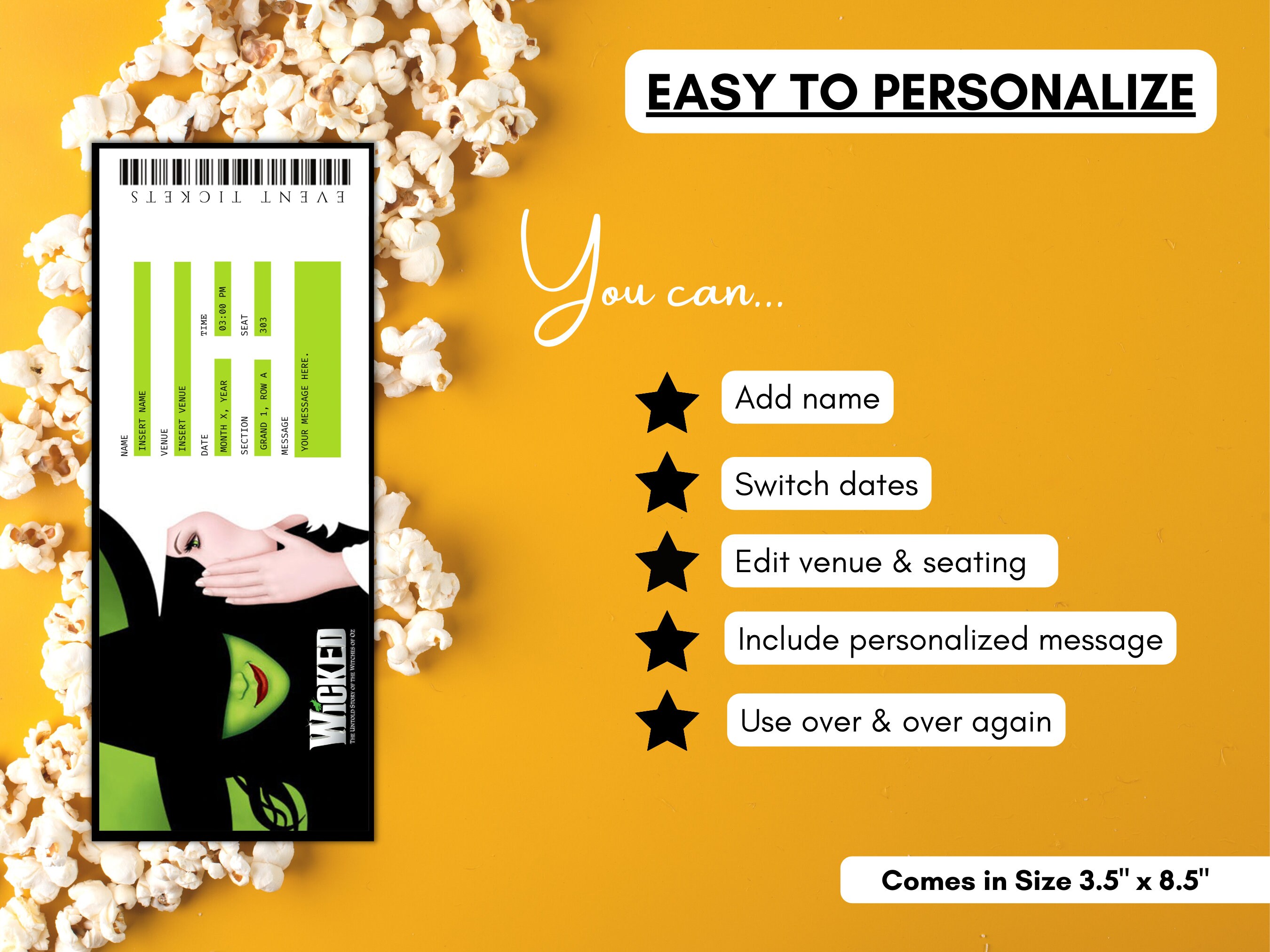 Wicked Ticket Template | Wicked the Musical | Concert Ticket Template ...