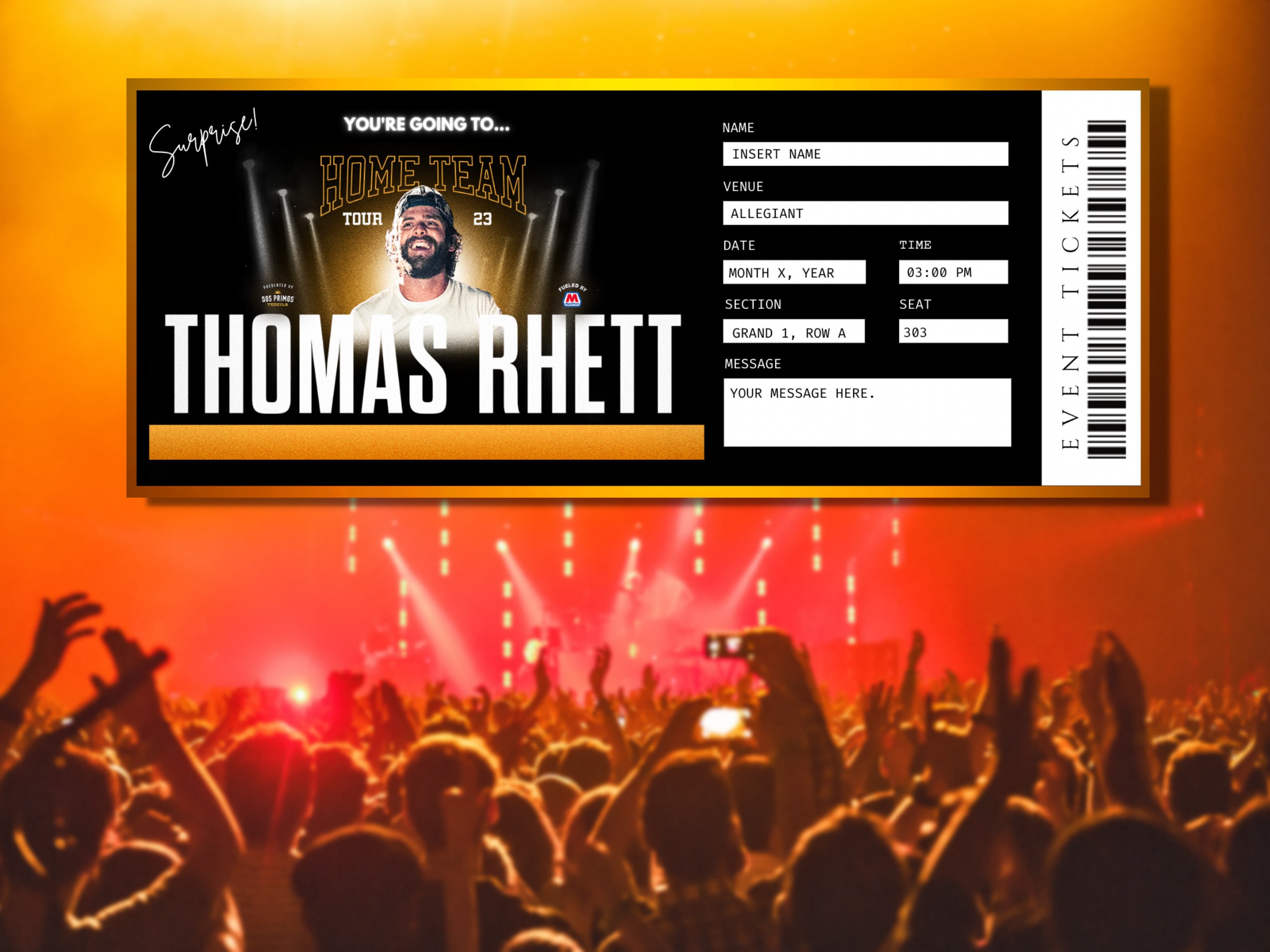 Thomas Rhett Tour Ticket Template Surprise Event Editable Concert ...
