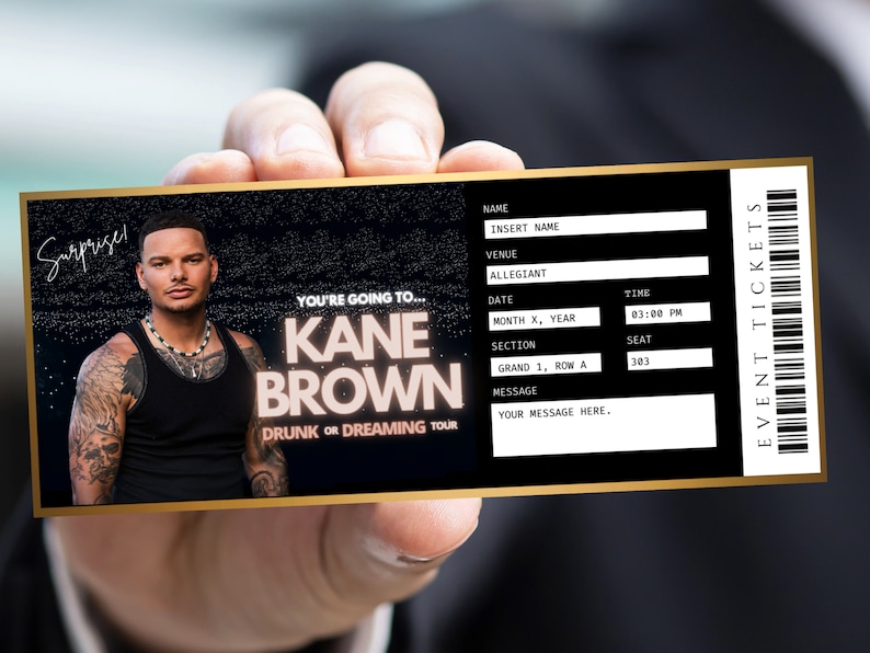 Kane Brown Concert Ticket Template | Editable Kane Brown Drunk or ...