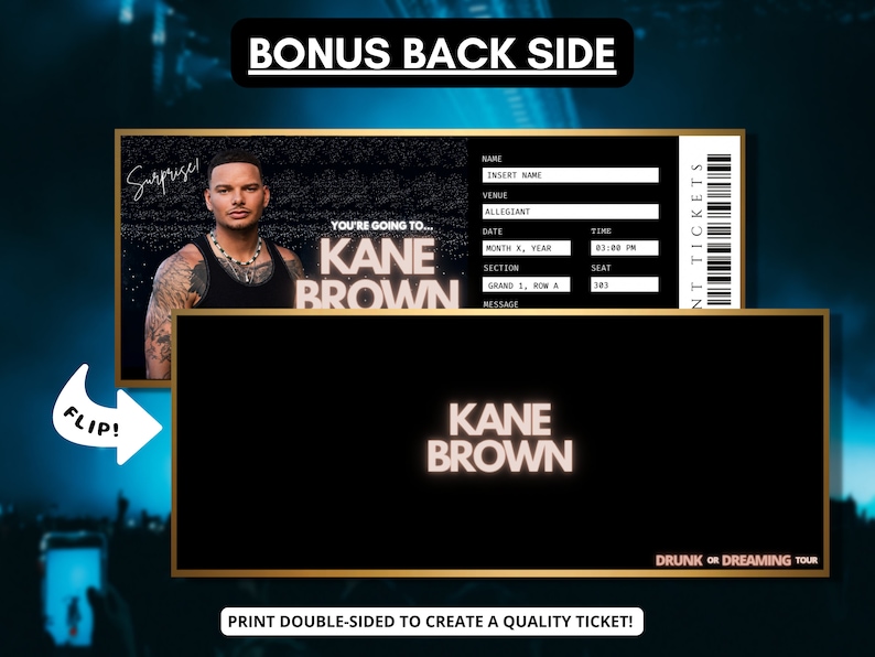 Kane Brown Concert Ticket Template | Editable Kane Brown Drunk or ...