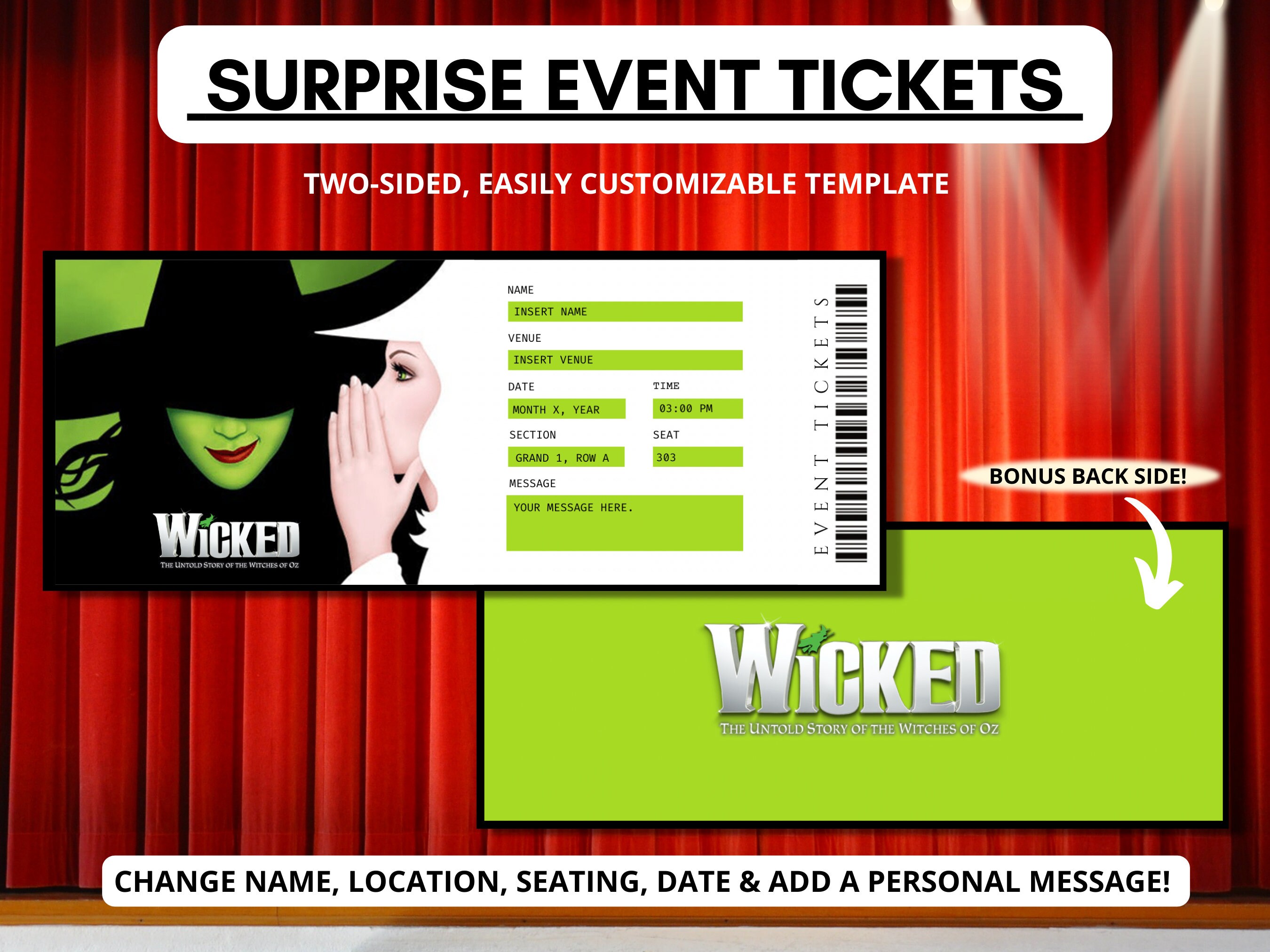 Wicked Ticket Template | Wicked the Musical | Concert Ticket Template ...
