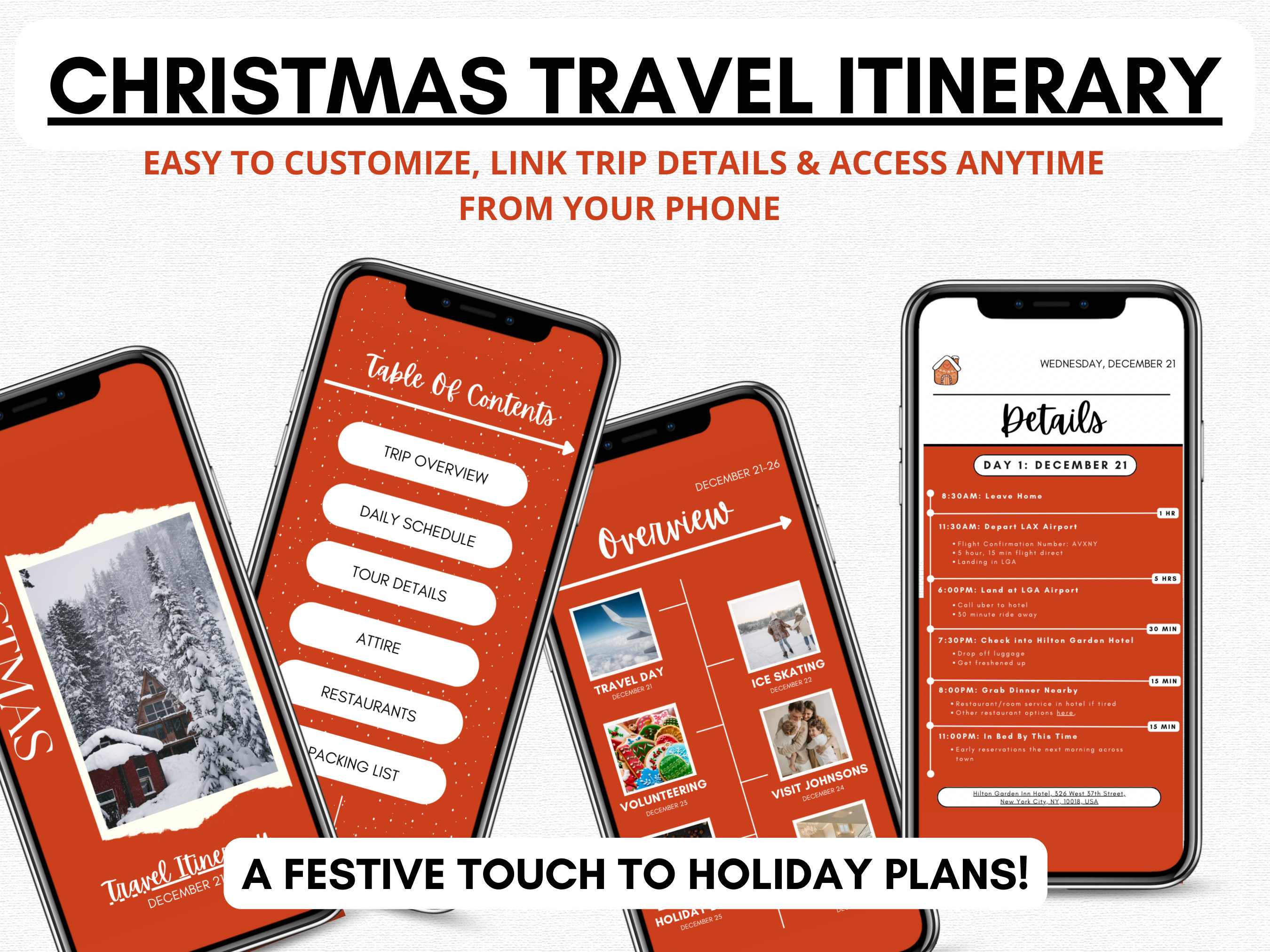 Christmas Mobile Travel Itinerary Holiday Travel Itinerary - Etsy