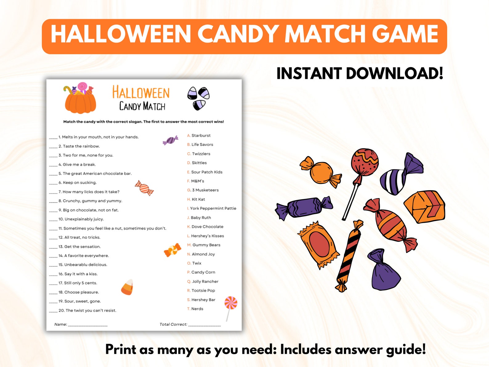 Halloween Candy Match Game, Halloween Trivia, Halloween Party Games ...