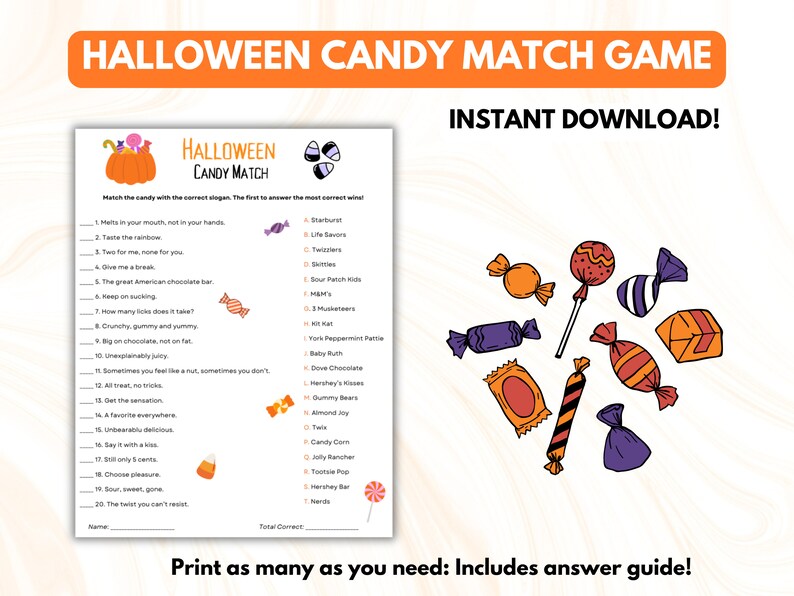 Halloween Candy Match Game, Halloween Trivia, Halloween Party Games ...