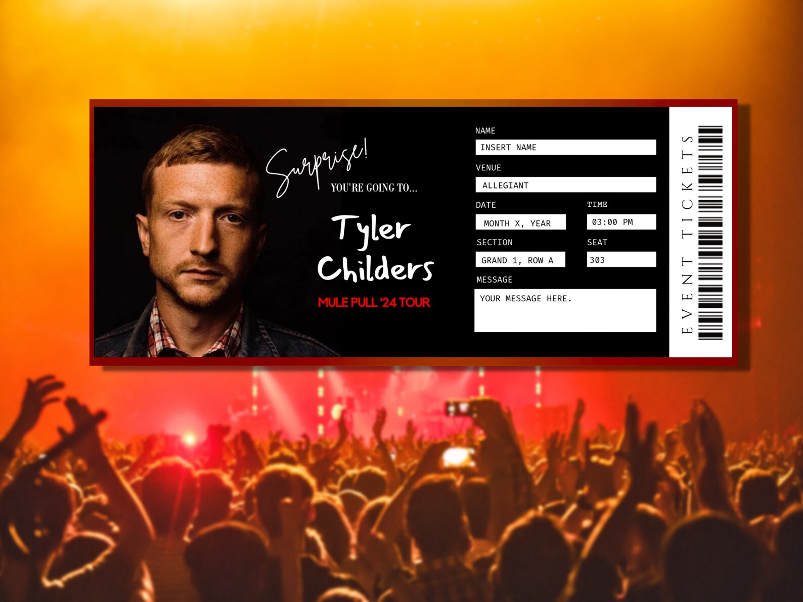 Tyler Childers Concert Tickets | Mule Pull Tour 2024 | Editable ...