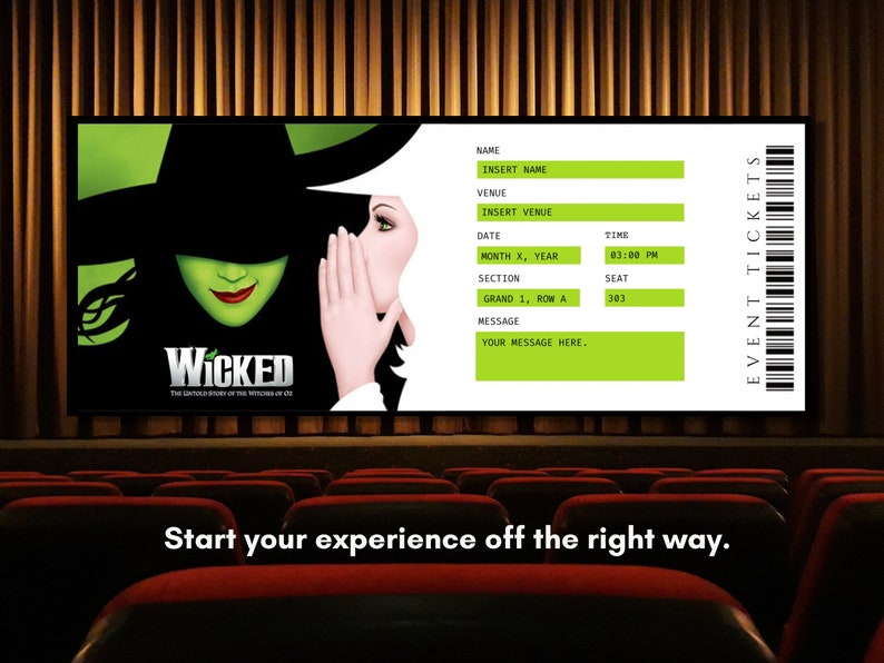 Wicked Ticket Template Wicked the Musical Concert Ticket - Etsy