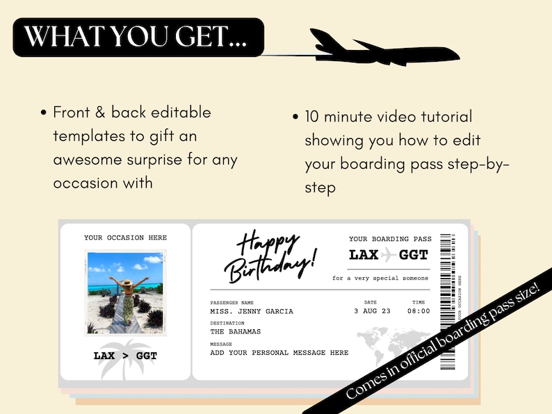 Editable Boarding Pass Fake Boarding Ticket Plane Ticket Surprise ...