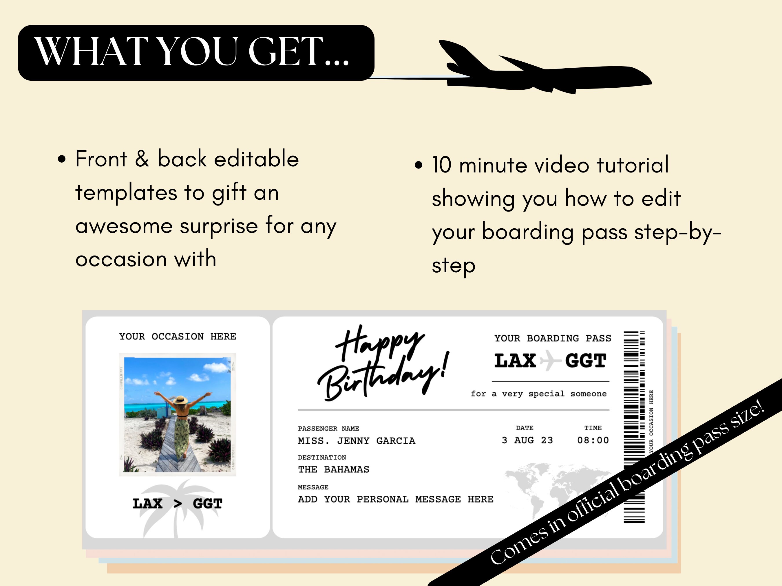 Editable Boarding Pass Fake Boarding Ticket Plane Ticket Surprise ...