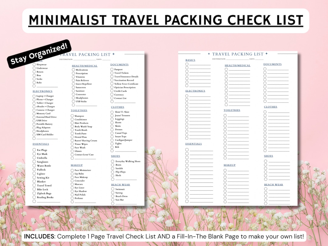 Editable Travel Packing List, Travel Checklist Printable, Travel ...