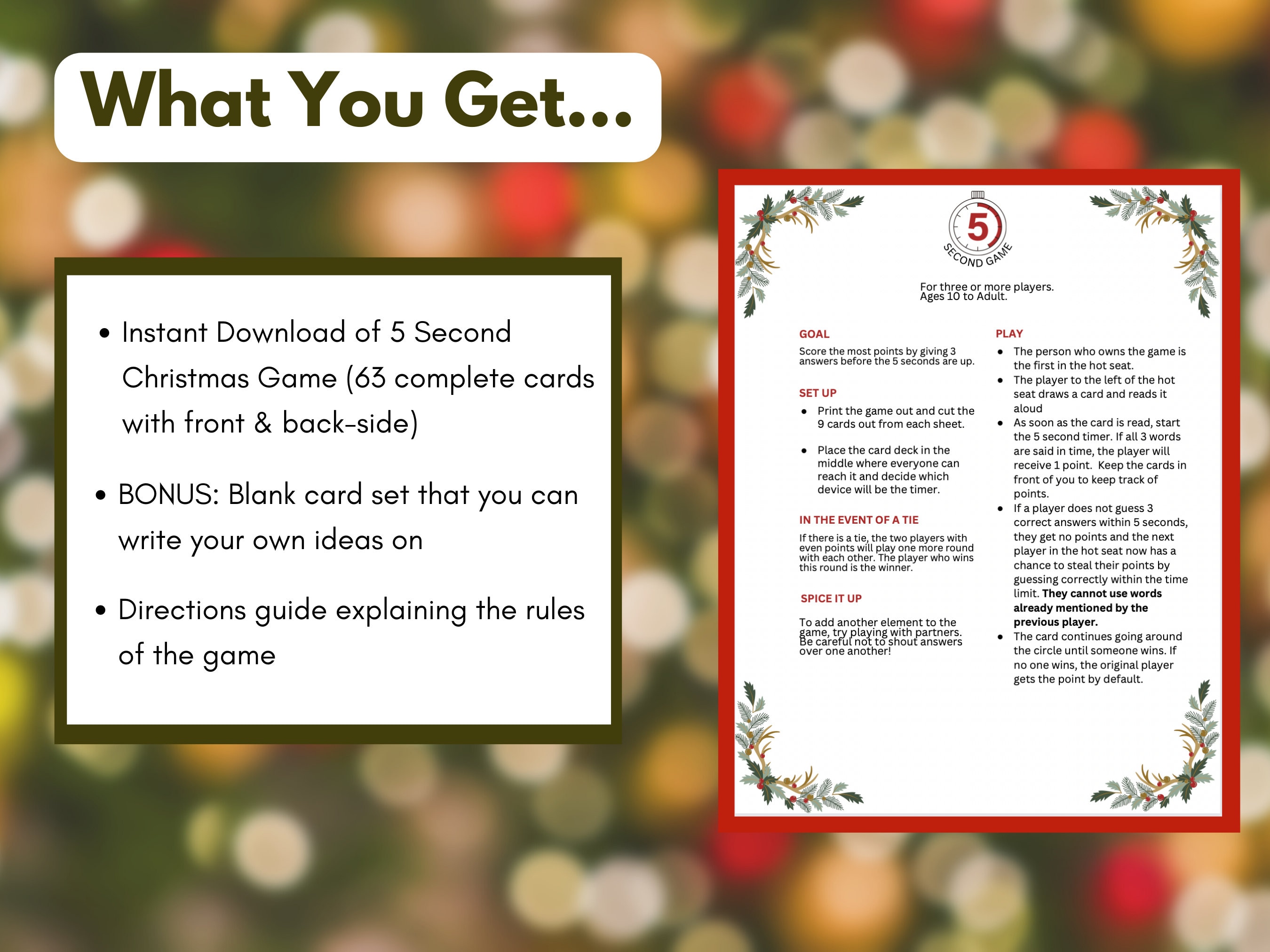 Christmas 5 Seconds Game Family Christmas Games Family Game Night ...